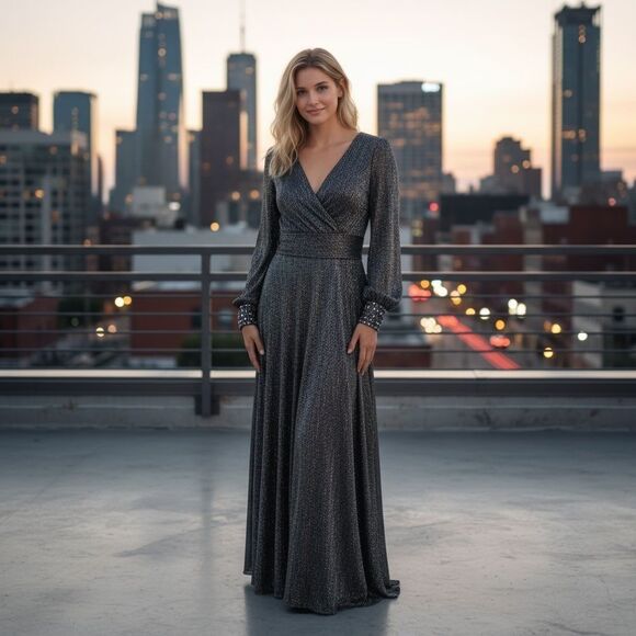 Betsy & Adam | Dresses | New Betsy Adam Clarise Maxi Gown Long Sleeve ...